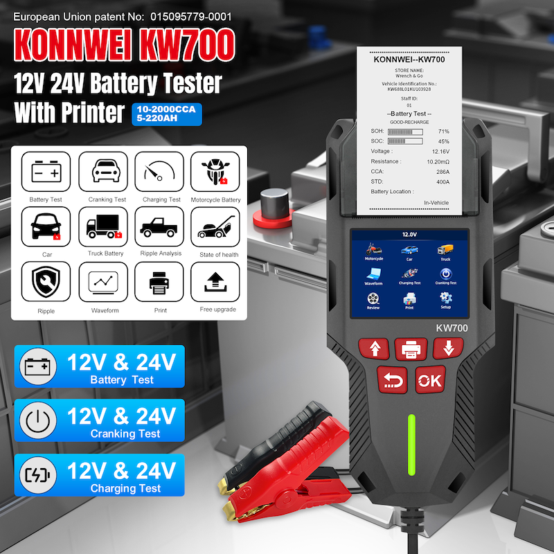 Automotive battery tester analyser for 12-24 volt systems